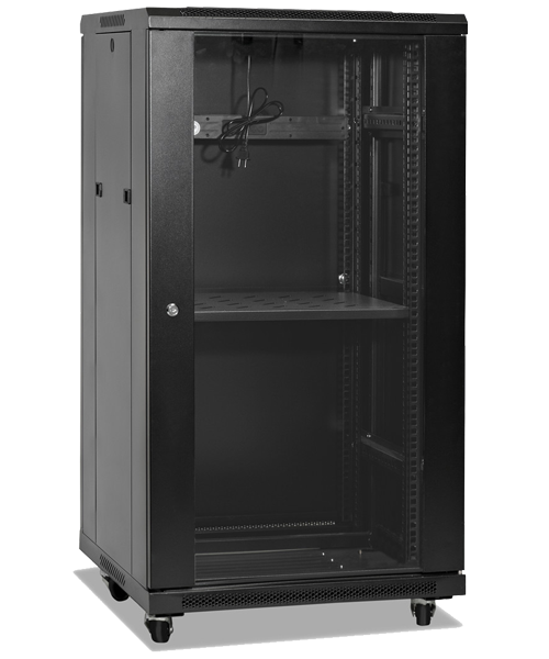 黑色玻璃门22U网络机柜尺寸_参数_价格_哪家好-精致机柜生产厂家