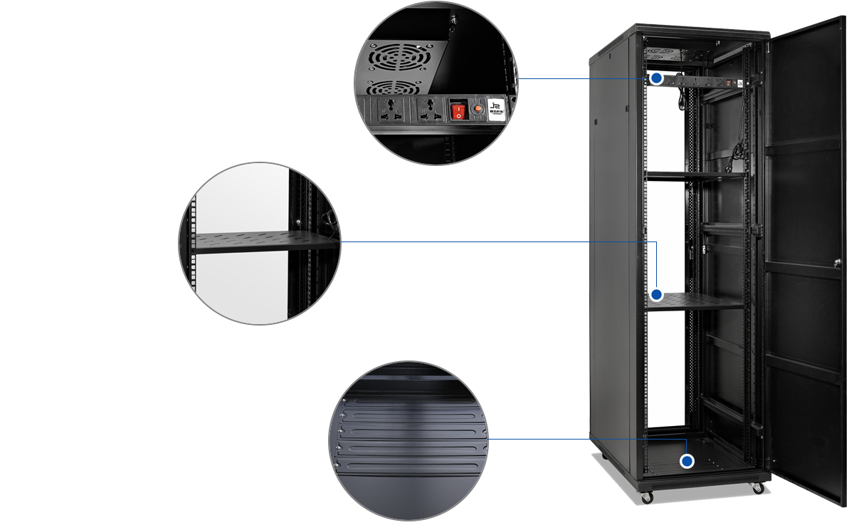 黑色玻璃门42U标准机柜_42U机柜尺寸_参数_报价_哪家好-精致机柜厂家