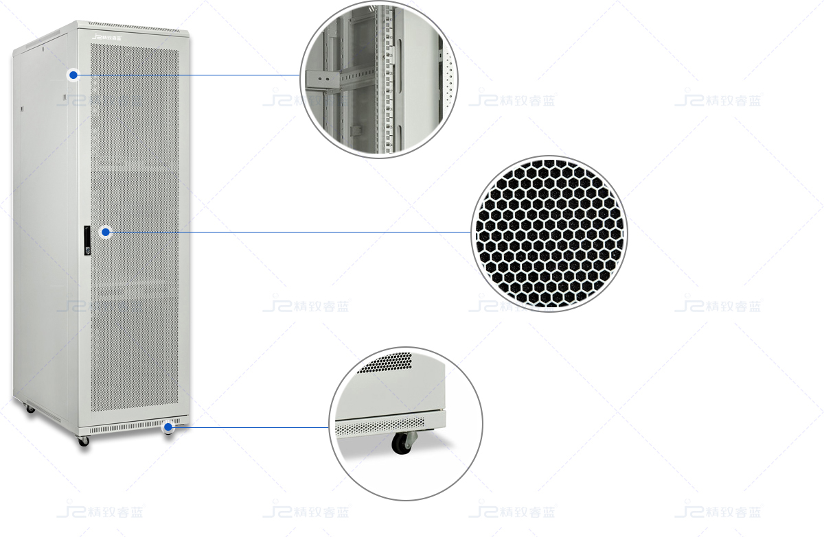 电脑灰网孔门42U服务器机柜_2米42U标准机柜_尺寸_价格-精致机柜厂家