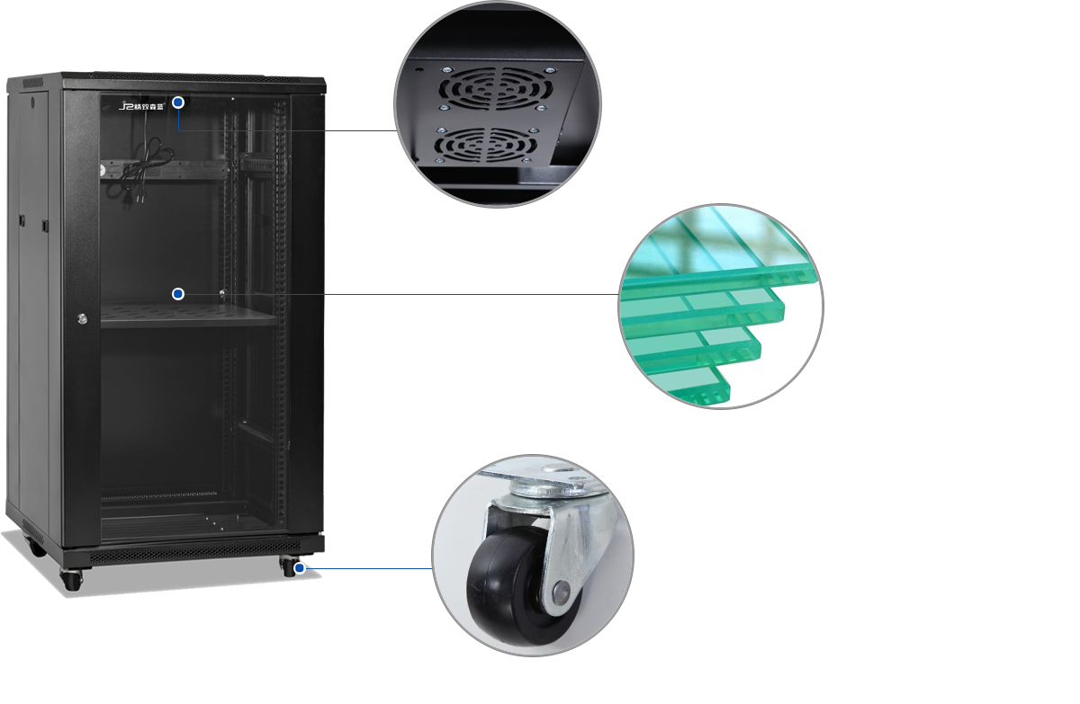 黑色玻璃门22U网络机柜尺寸_参数_价格_哪家好-精致机柜生产厂家